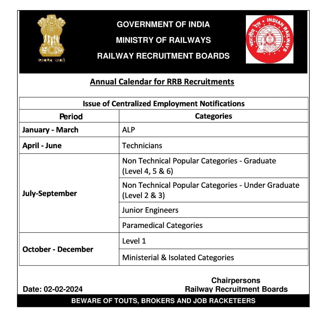 RRB Exam Calendar 2024 - RRB Released 2024 Calendar
